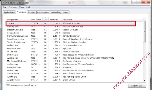 Mengatasi NT Kernel & System yang memakai 100% Cpu di Windows 7